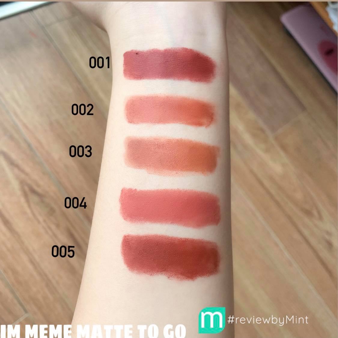 Swatch trọn bộ son thỏi I'm Meme Matte To Go - Mint Cosmetics - Save ...